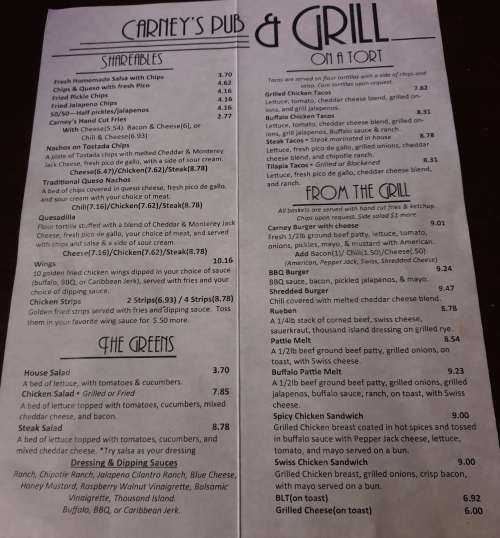 Carney's Pub and Grill menu in Bryan, Texas, USA