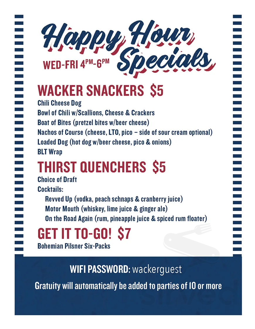 Menu - Willow Street PA's Wacker's Roadhouse | Sirved
