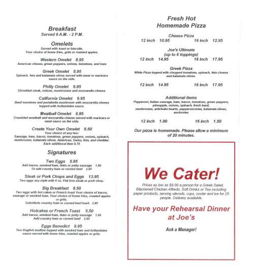 Joe's Inn Bon Air menu in Bon Air, Virginia, USA