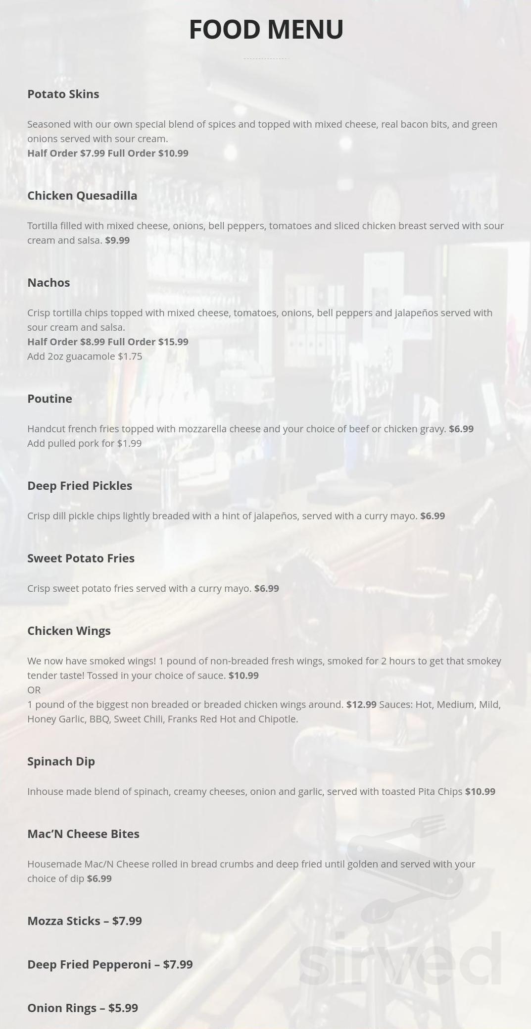 Belly Up BBQ & Grill menu in Truro, Nova Scotia, Canada