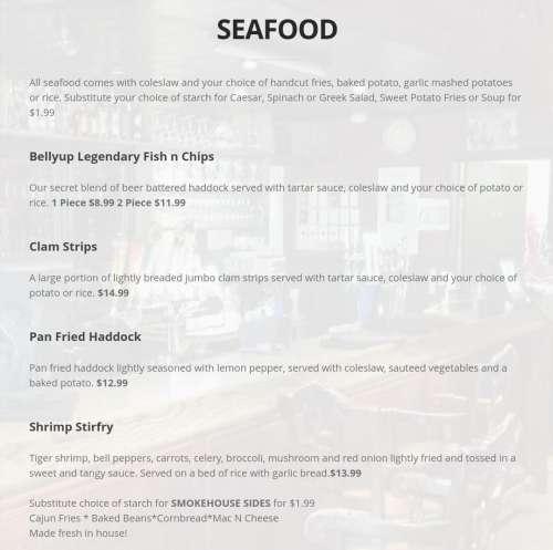 Belly Up BBQ & Grill menu in Truro, Nova Scotia, Canada