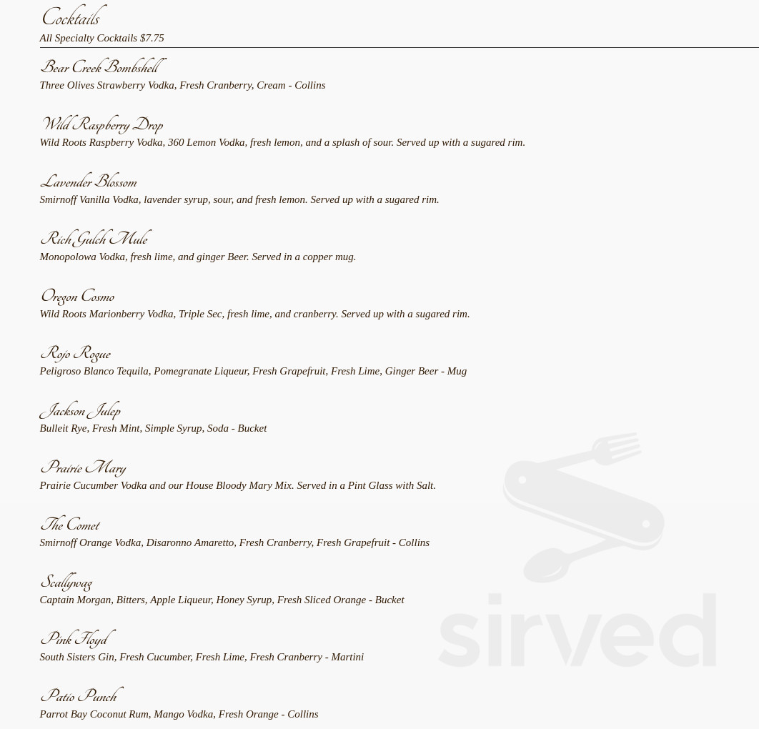 Menu - Bend OR's The Point Pub and Grill | Sirved
