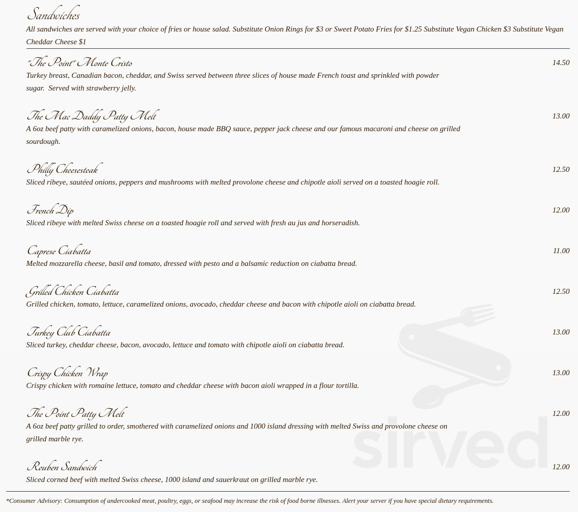 Menu - Bend OR's The Point Pub and Grill | Sirved