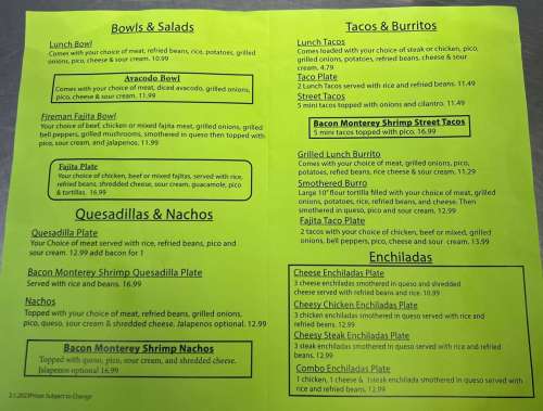 Tacos By The Trax menu in Trinity, Texas, USA