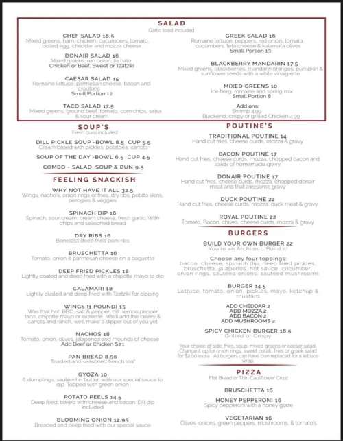 Audrey's Kitchen & Wyatt's Lounge menu in Leduc, Alberta, Canada