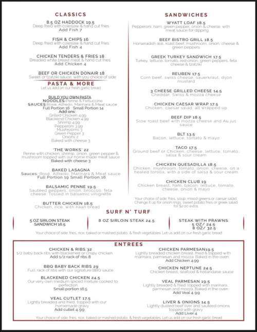 Audrey's Kitchen & Wyatt's Lounge menu in Leduc, Alberta, Canada