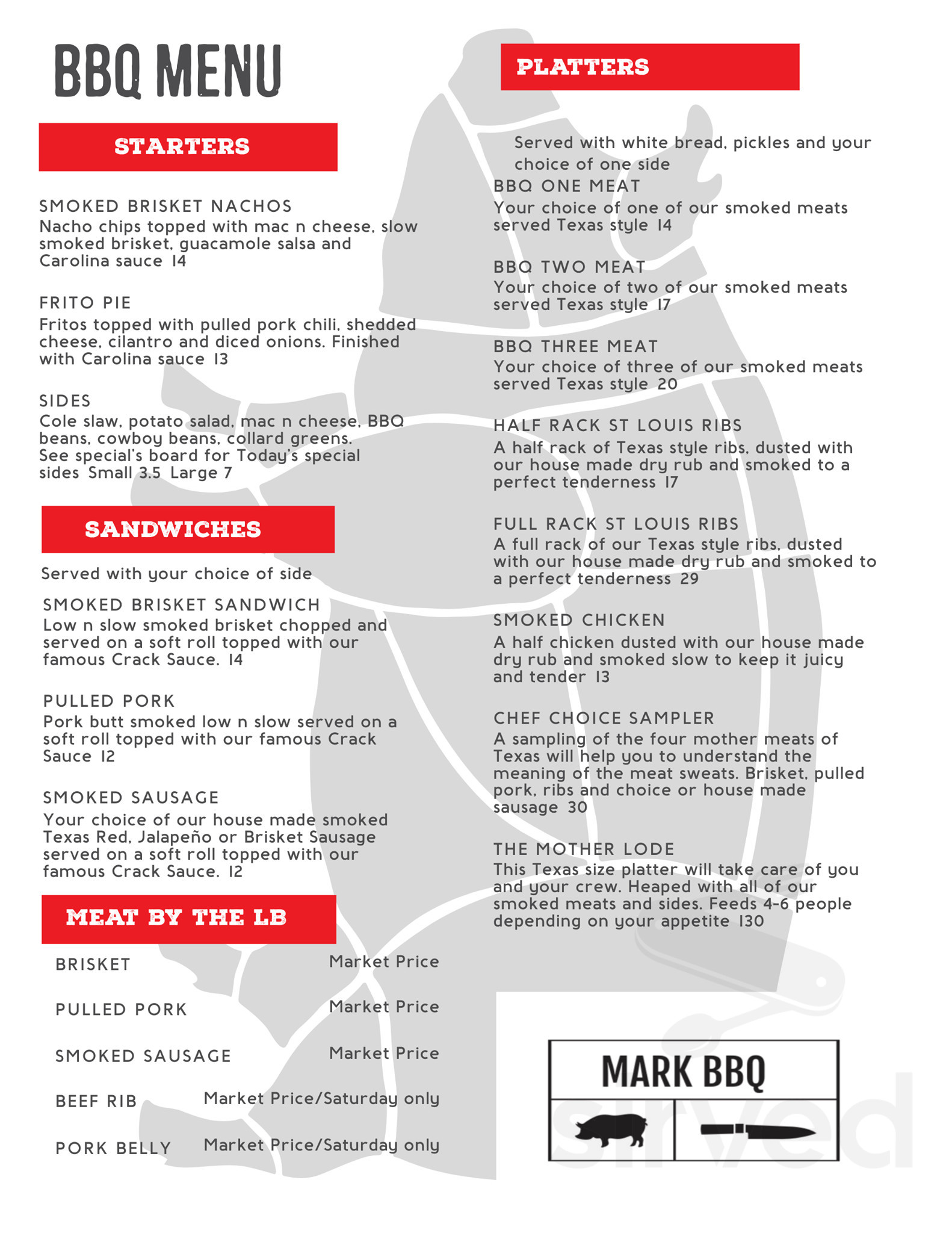 Menu for MARK BBQ in Colchester, VT | Sirved