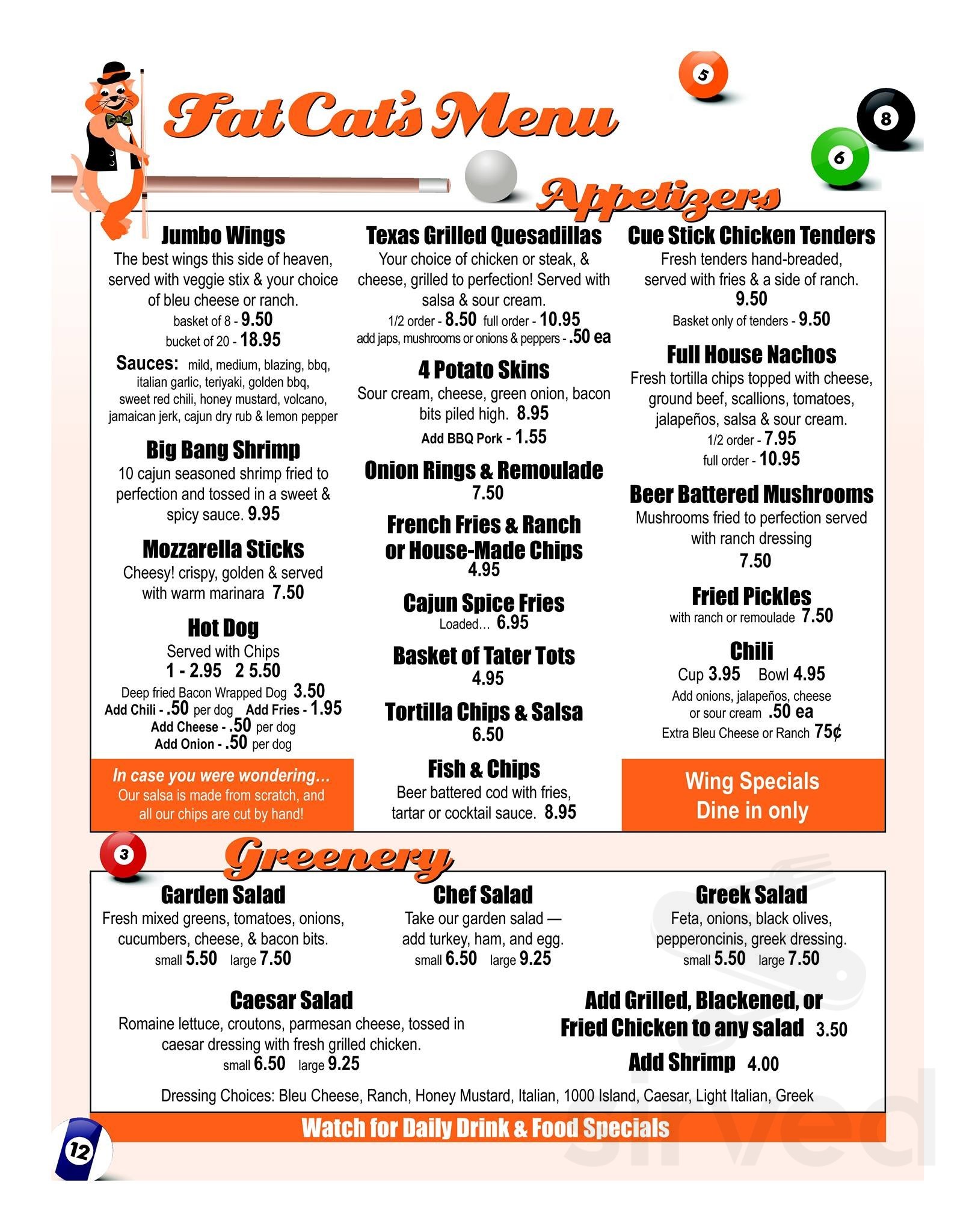 Fat Cats Billiards menu in Arden, North Carolina, USA
