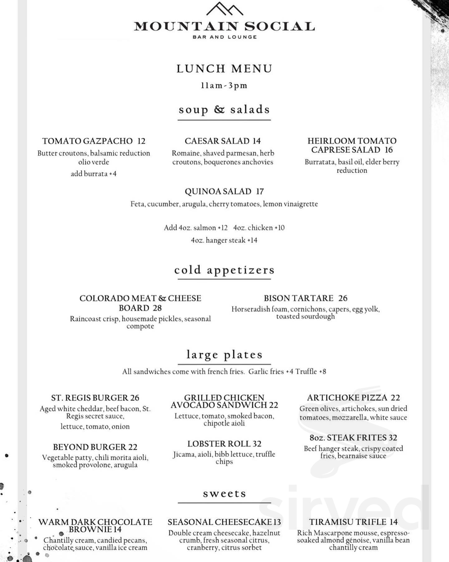 The St. Regis Aspen Resort menu in Aspen, Colorado, USA