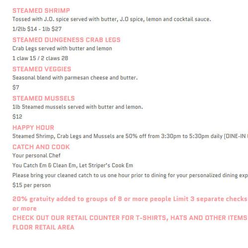 Stripers Bar & Grill menu in Manteo, North Carolina, USA