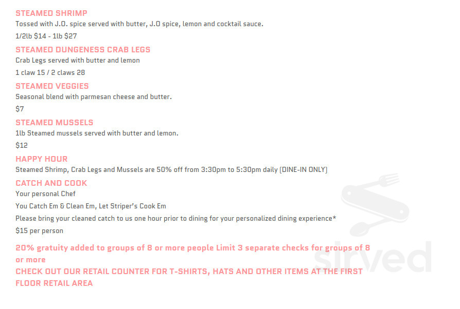 Stripers Bar & Grill menu in Manteo, North Carolina, USA