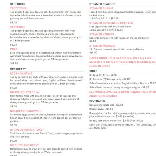 Stripers Bar & Grill menu in Manteo, North Carolina, USA