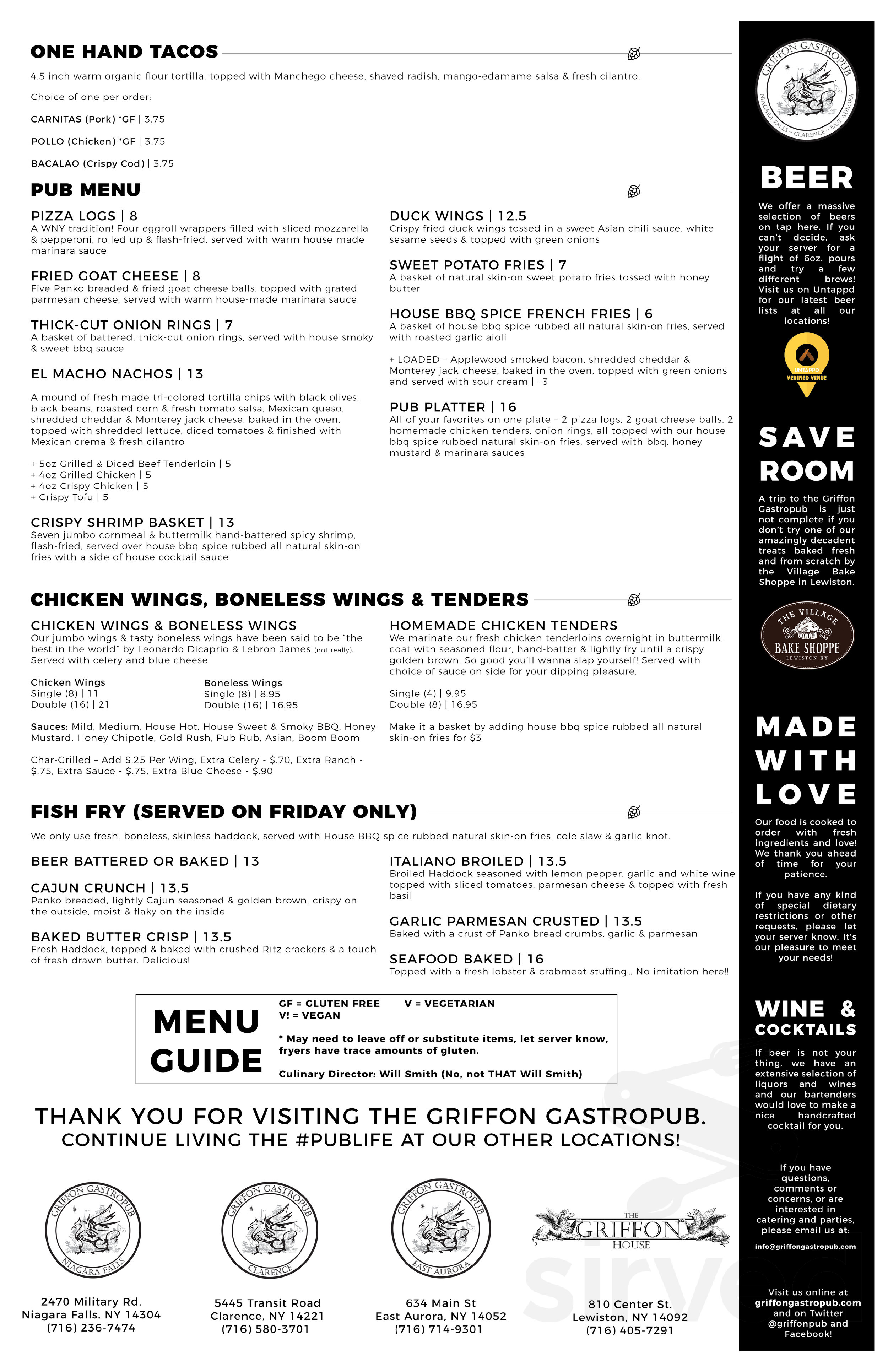 The Griffon Gastropub menus in East Aurora, New York, United States