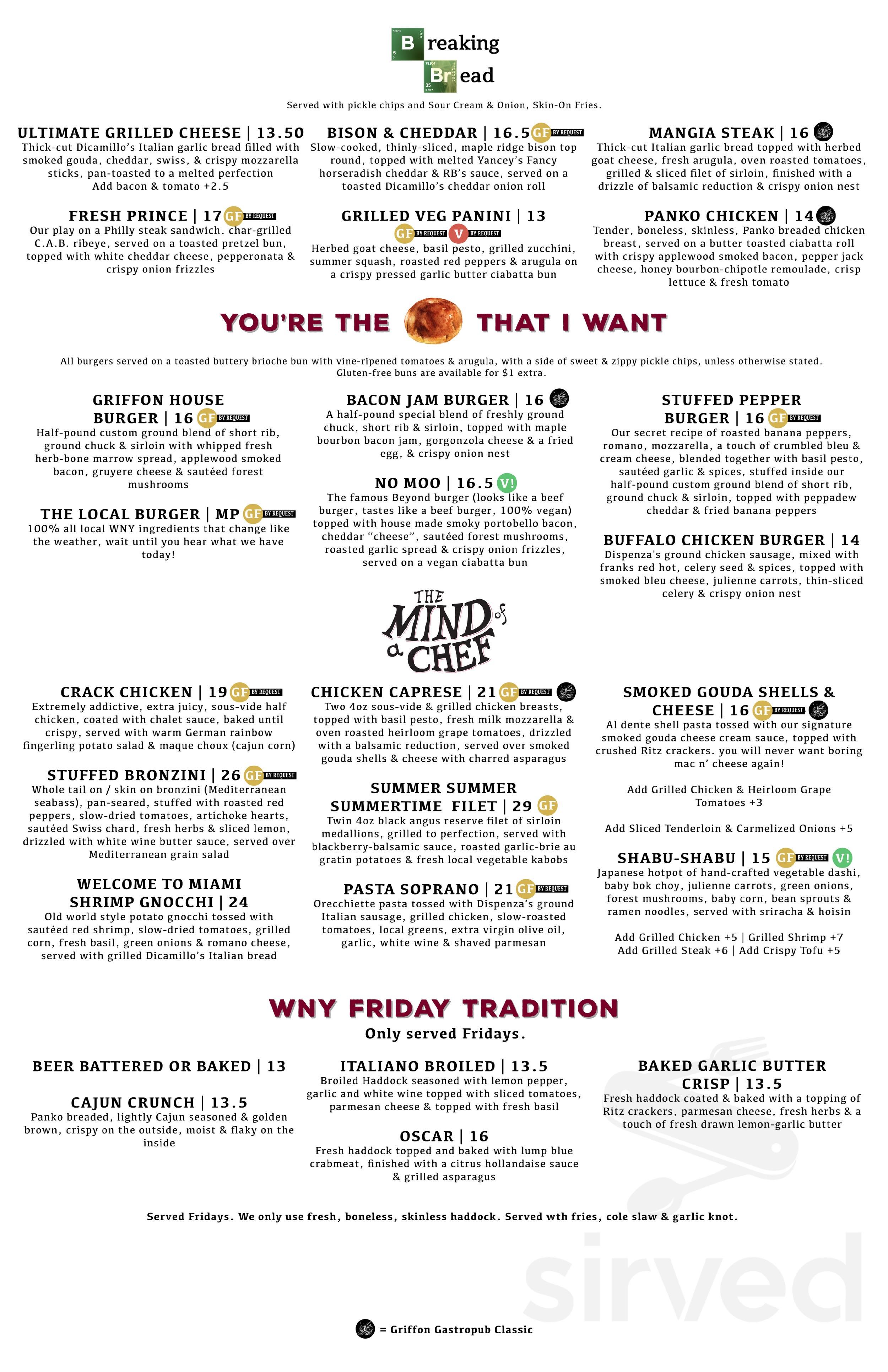 The Griffon Gastropub menu in East Aurora, New York, USA