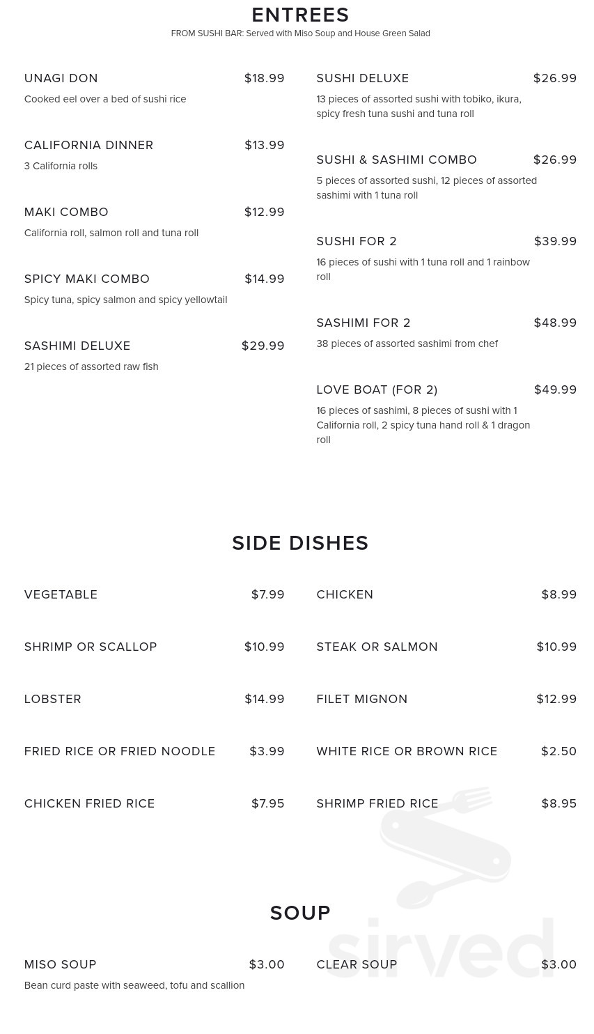 Edo Hibachi Steak House & Bar menu in Greensburg, Pennsylvania, USA