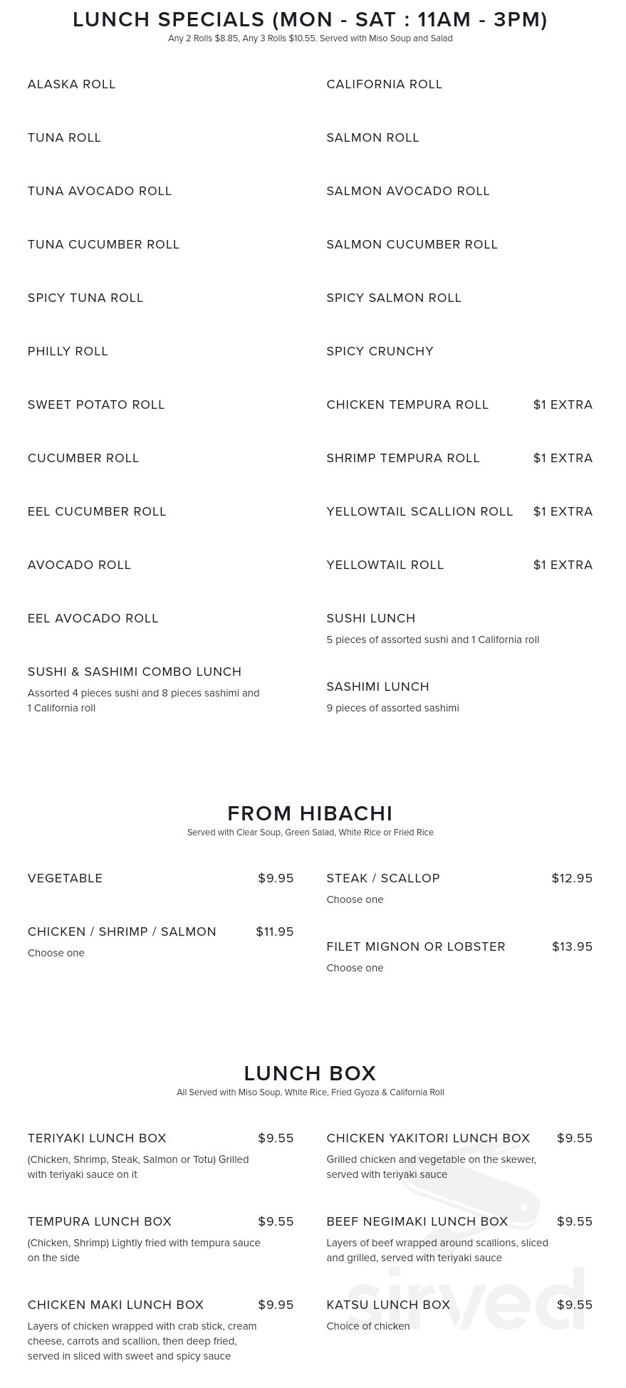 Menu for Edo Hibachi Steak House & Bar in Greensburg, PA | Sirved