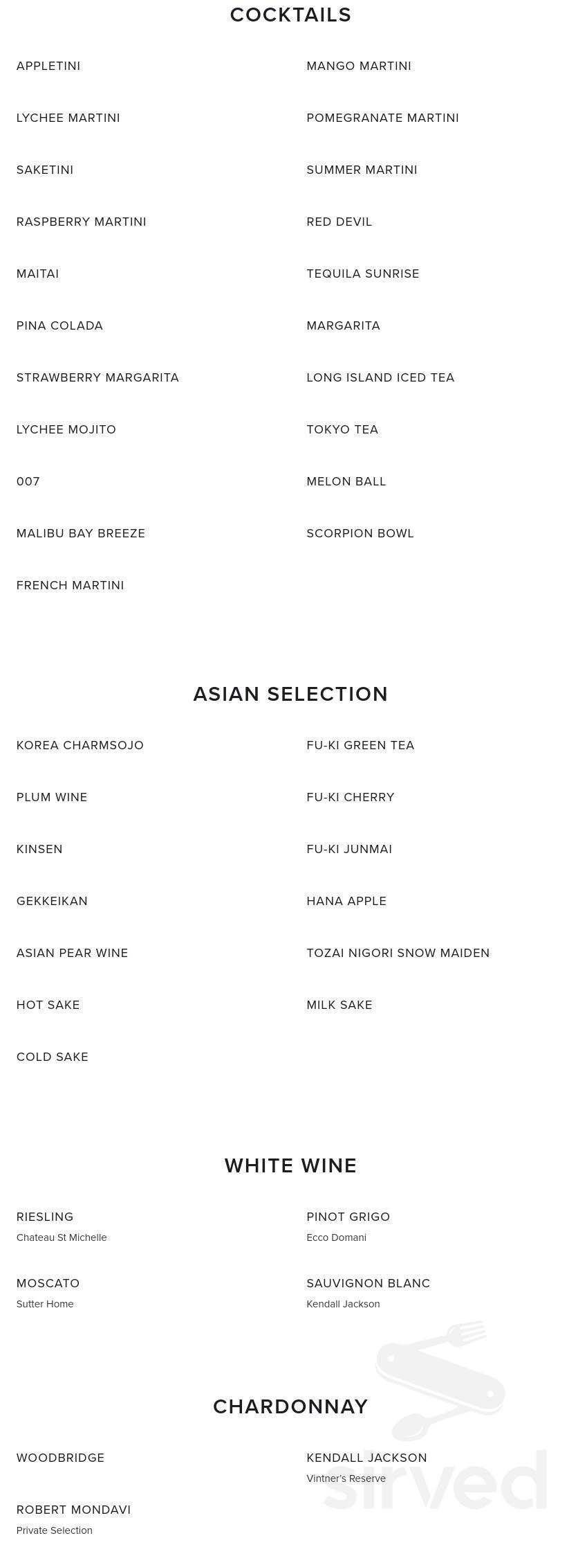 Menu for Edo Hibachi Steak House & Bar in Greensburg, PA | Sirved