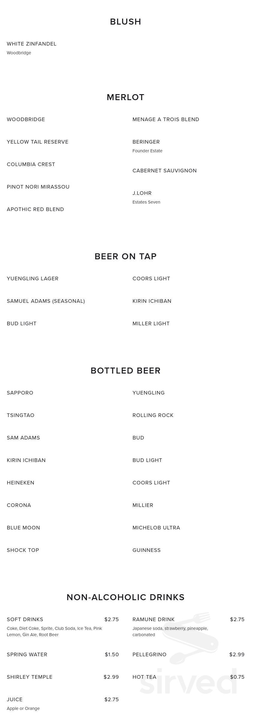 Edo Hibachi Steak House & Bar menu in Greensburg, Pennsylvania, USA