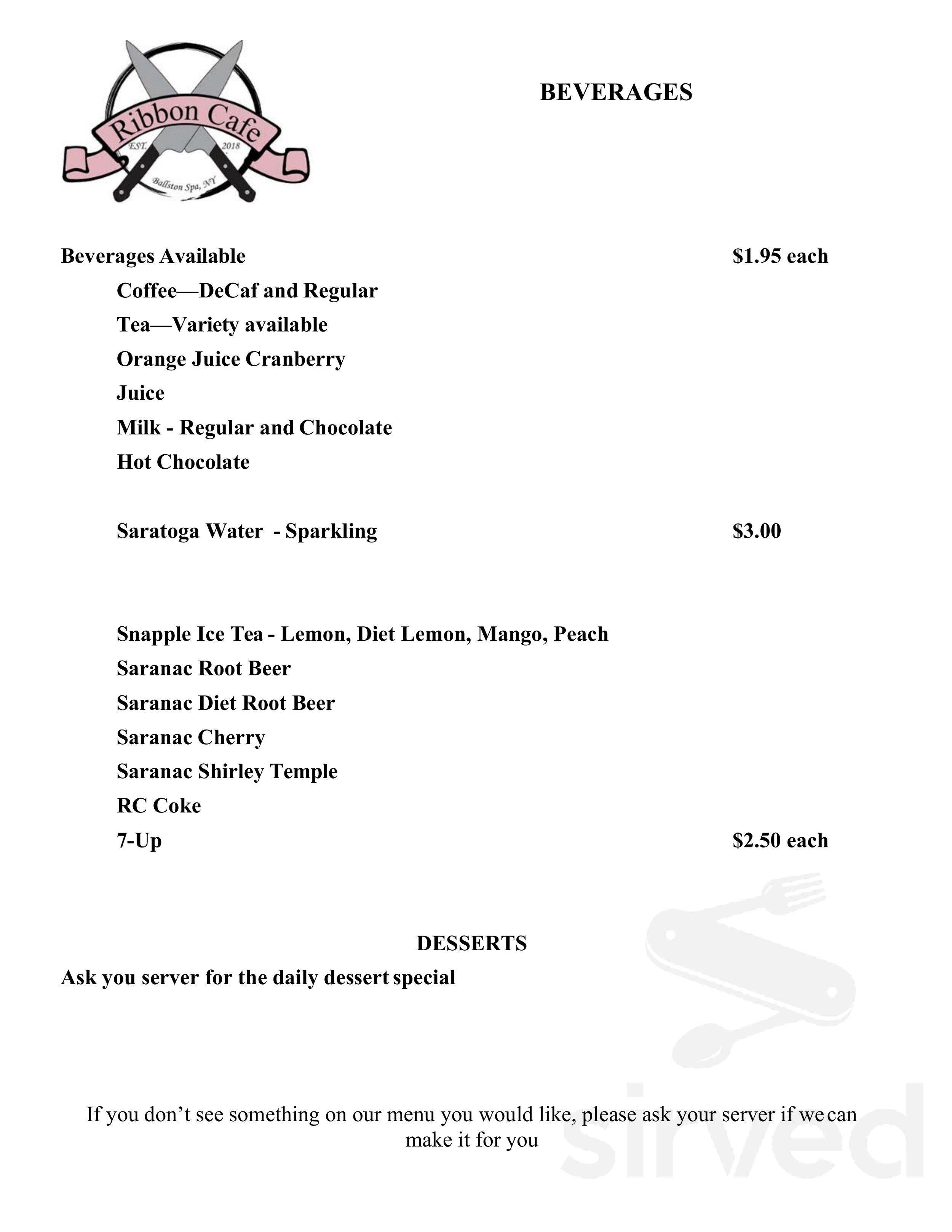 Ribbon Cafe menu in Ballston Spa, New York, USA