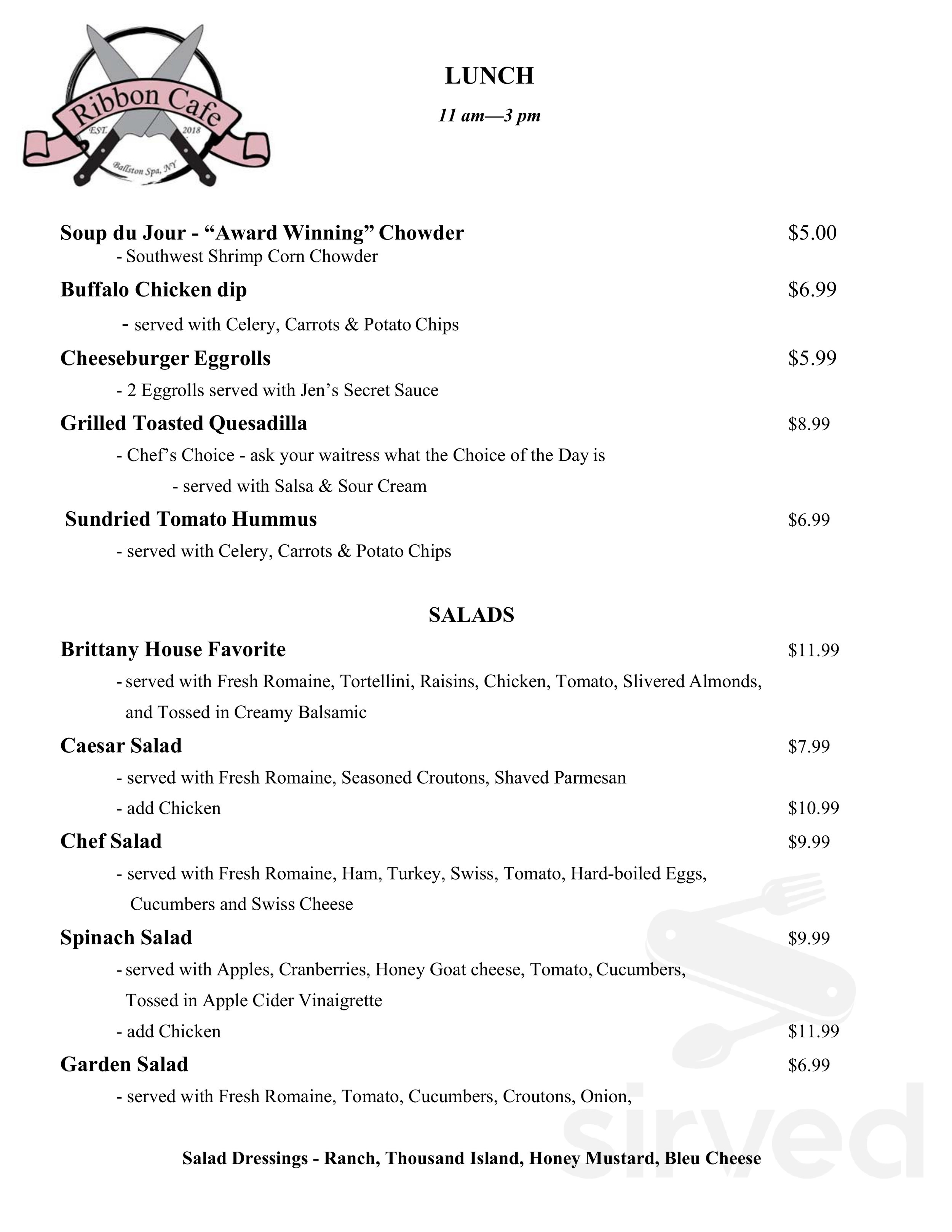 Ribbon Cafe menu in Ballston Spa, New York, USA