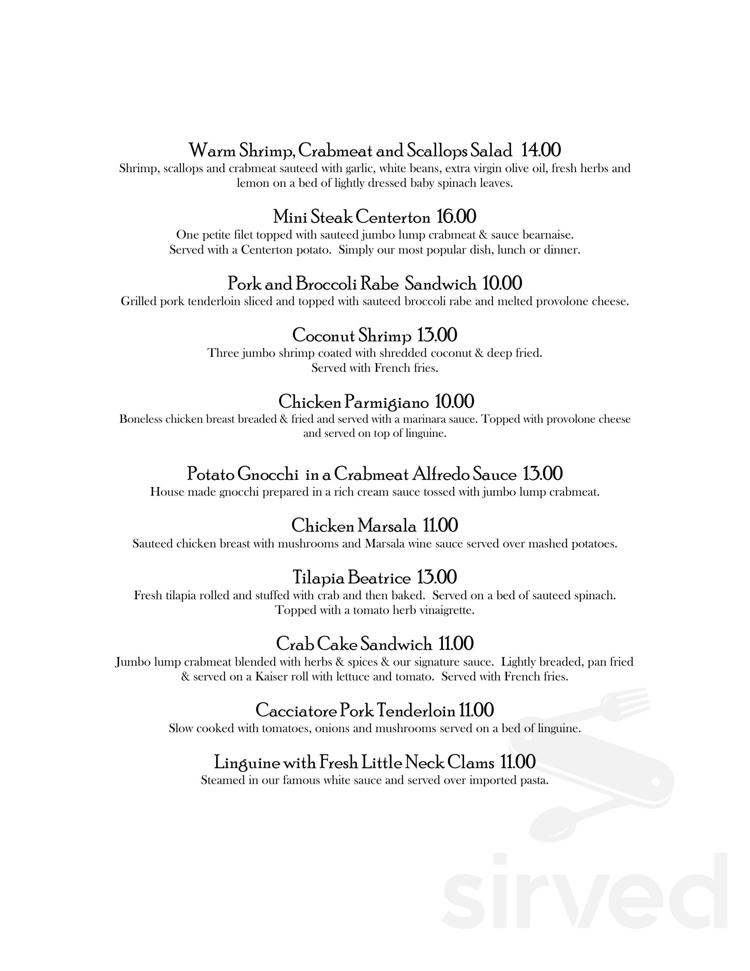 Menu for Ye Olde Centerton Inn in Elmer, NJ | Sirved