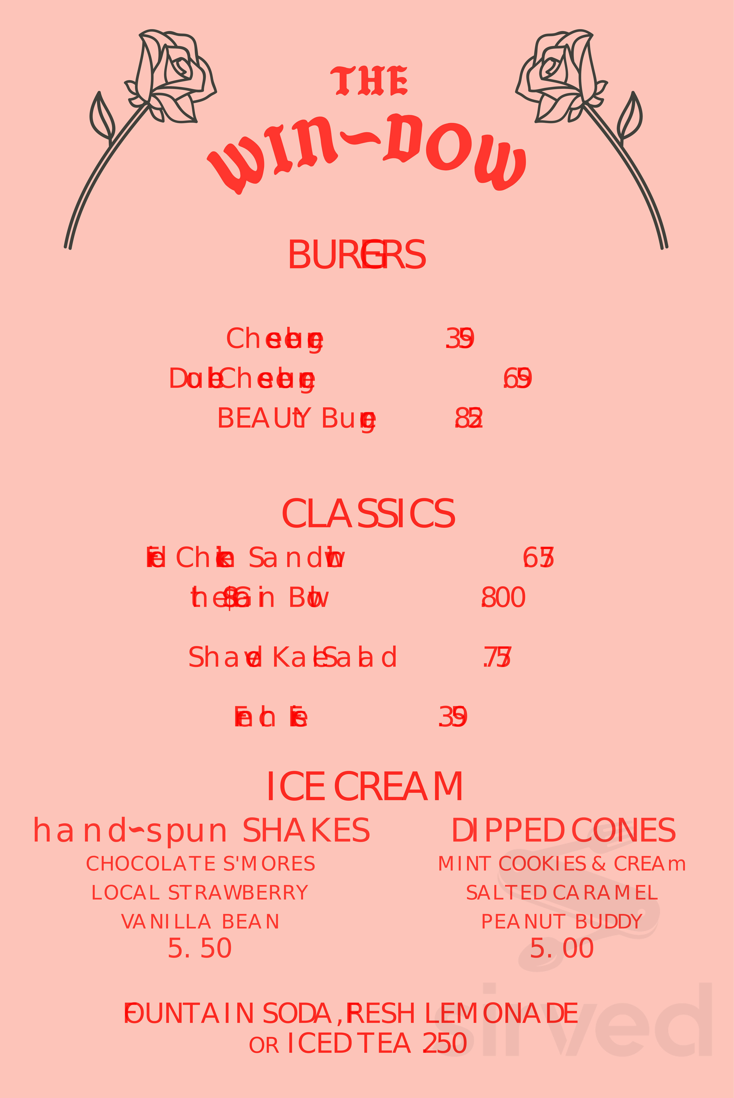 The Win~Dow Venice Boardwalk menu in Venice, California, USA