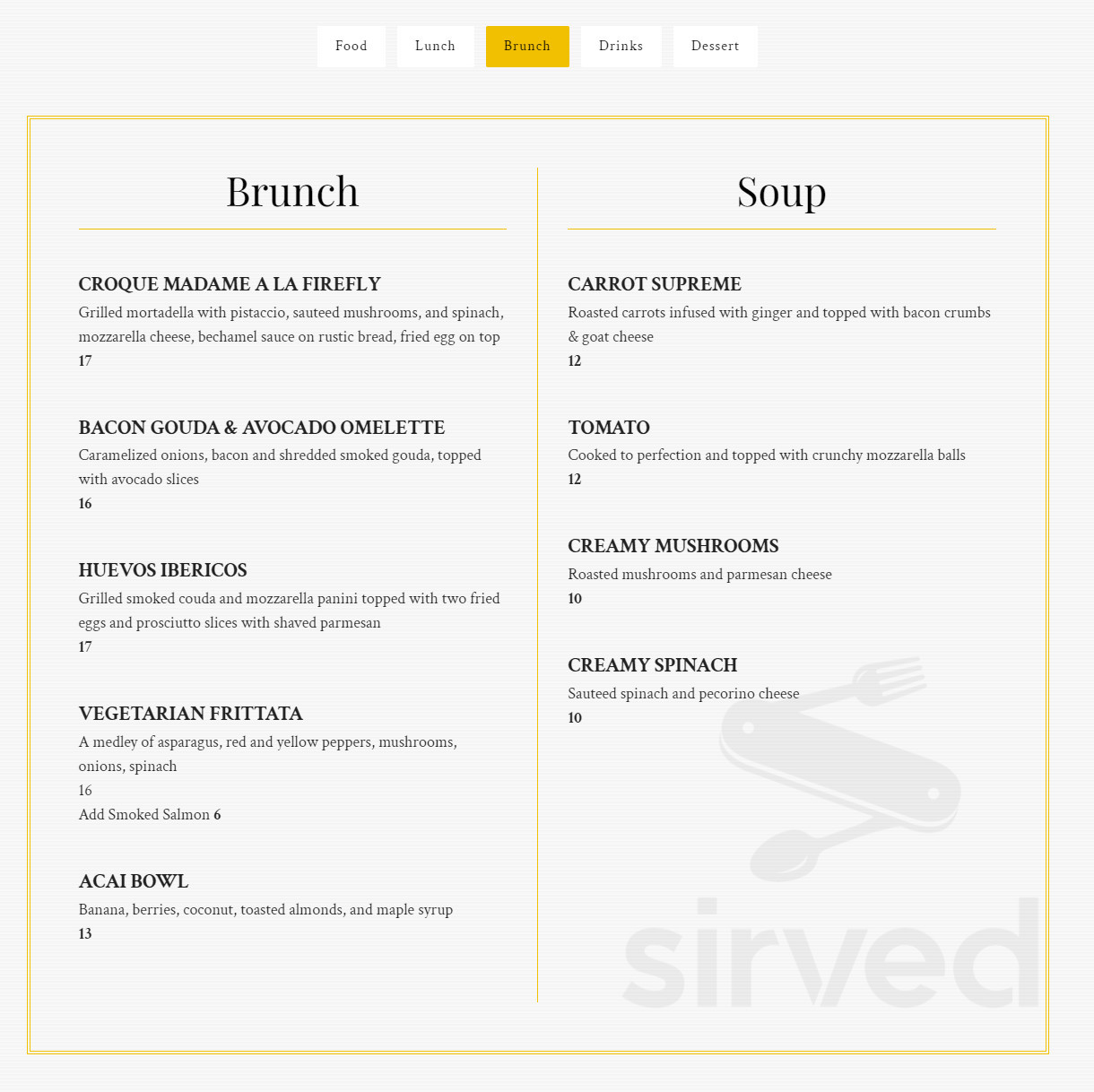 Firefly New York menu in Sunnyside, New York, USA