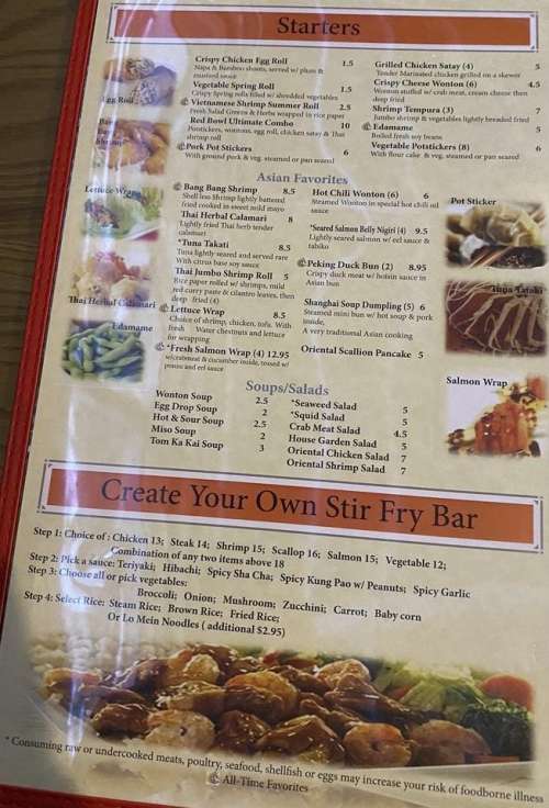 Red Bowl Asian Bistro menu in Summerville, South Carolina, USA