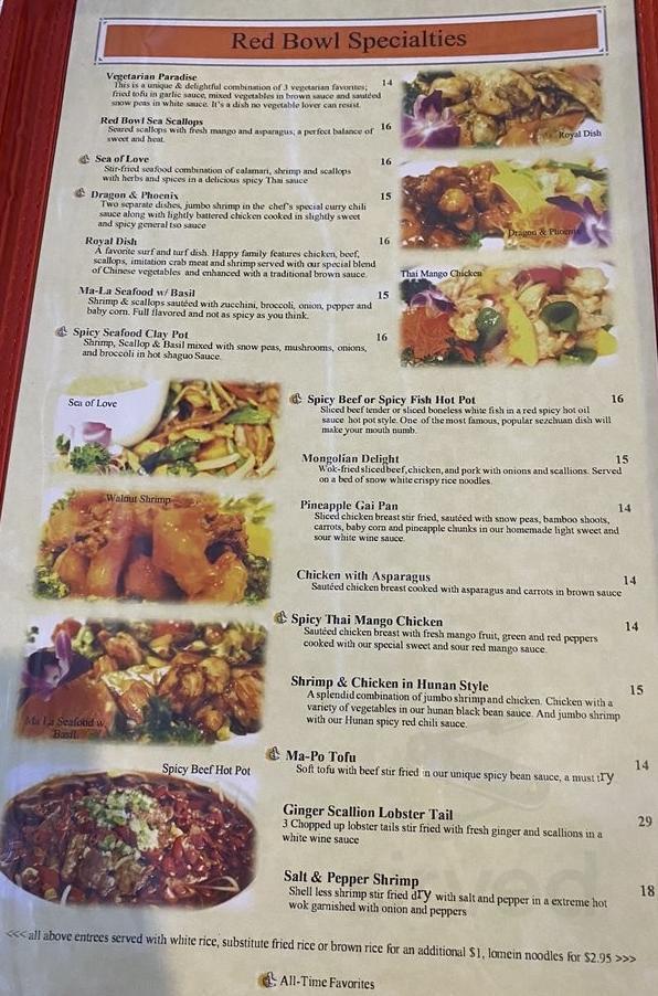 Red Bowl Asian Bistro menu in Summerville, South Carolina, USA