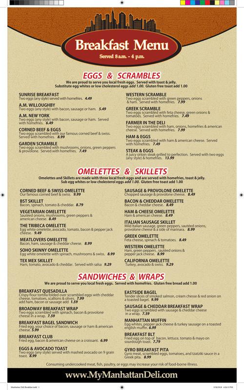 Manhattan Deli Bar & Grille menu in Willoughby, Ohio, USA
