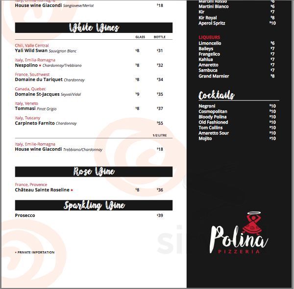 POLINA Pizzeria menus in Québec, Quebec, Canada