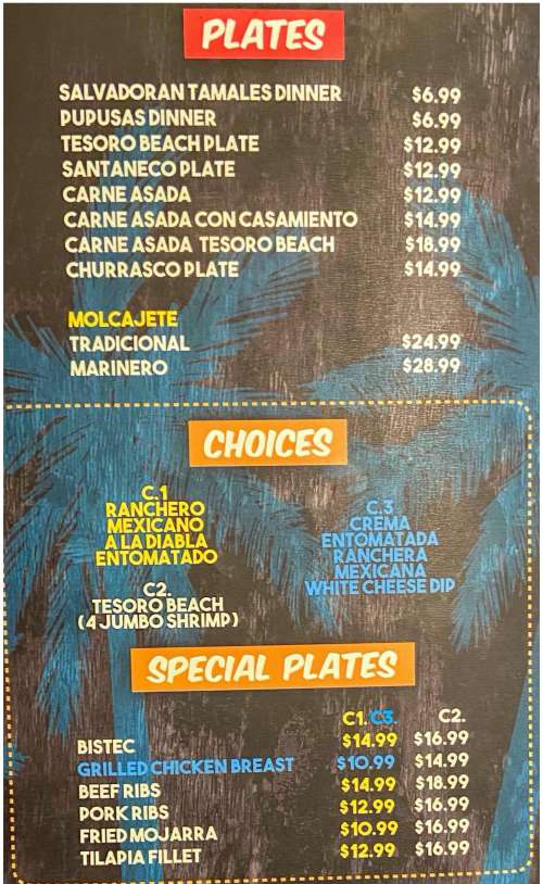Tesoro Beach Restaurant menu in Springdale, Arkansas, USA