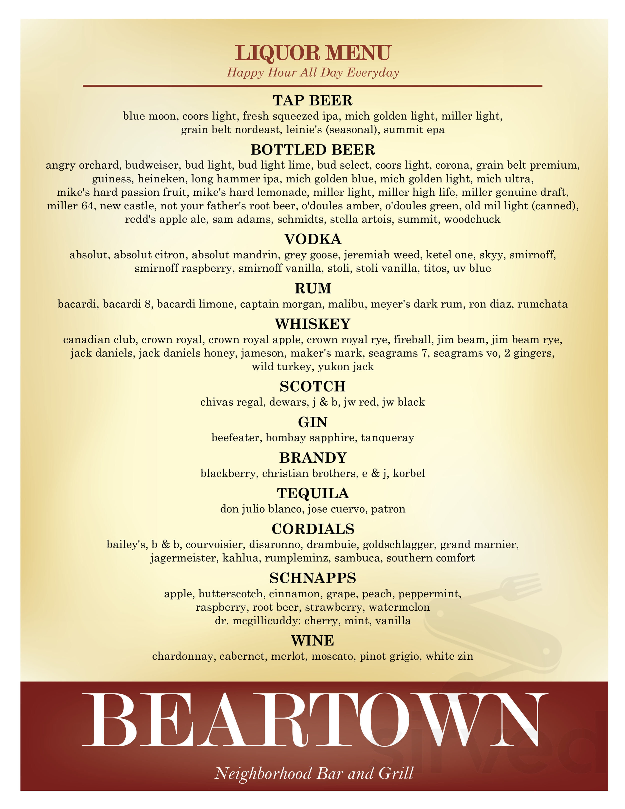 Bear Town Bar and Grill menus in White Bear Lake, Minnesota, United States