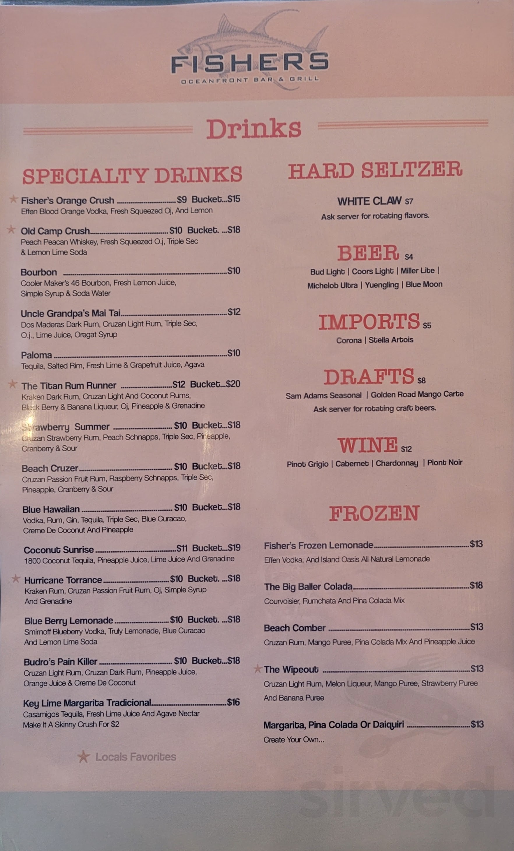 H Bar menu in Virginia Beach, Virginia, USA