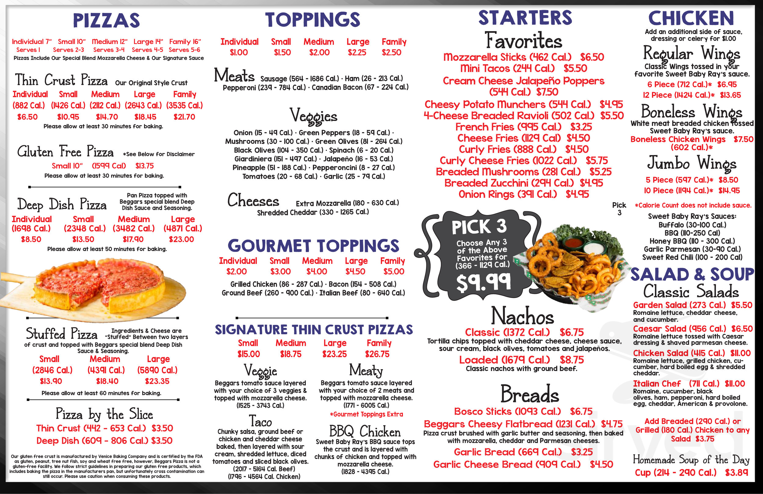 Beggars Pizza menu in Crown Point, Indiana, USA