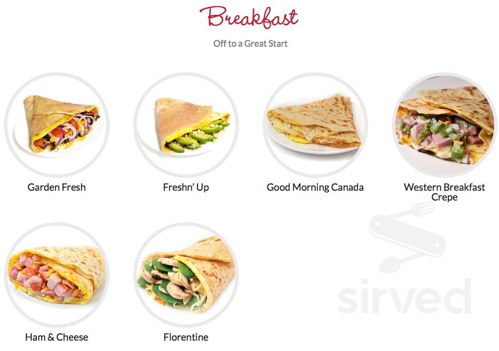 Menu - Winnipeg MB's Crepe Delicious | Sirved