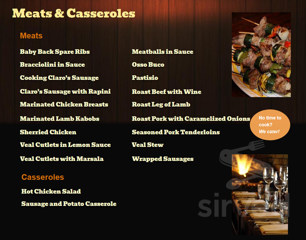 Claro's Italian Markets menu in Tustin, California, USA