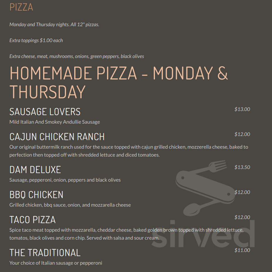 Menu for WingDam Saloon & Grill in Fountain City, WI | Sirved