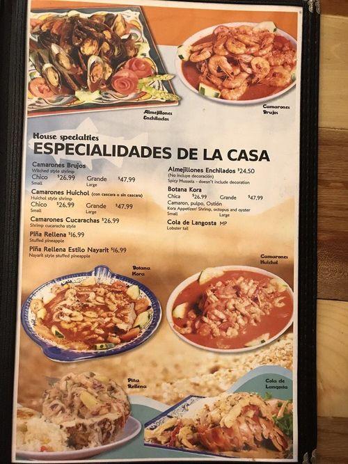 Mariscos El Kora menu in Chicago, Illinois, USA