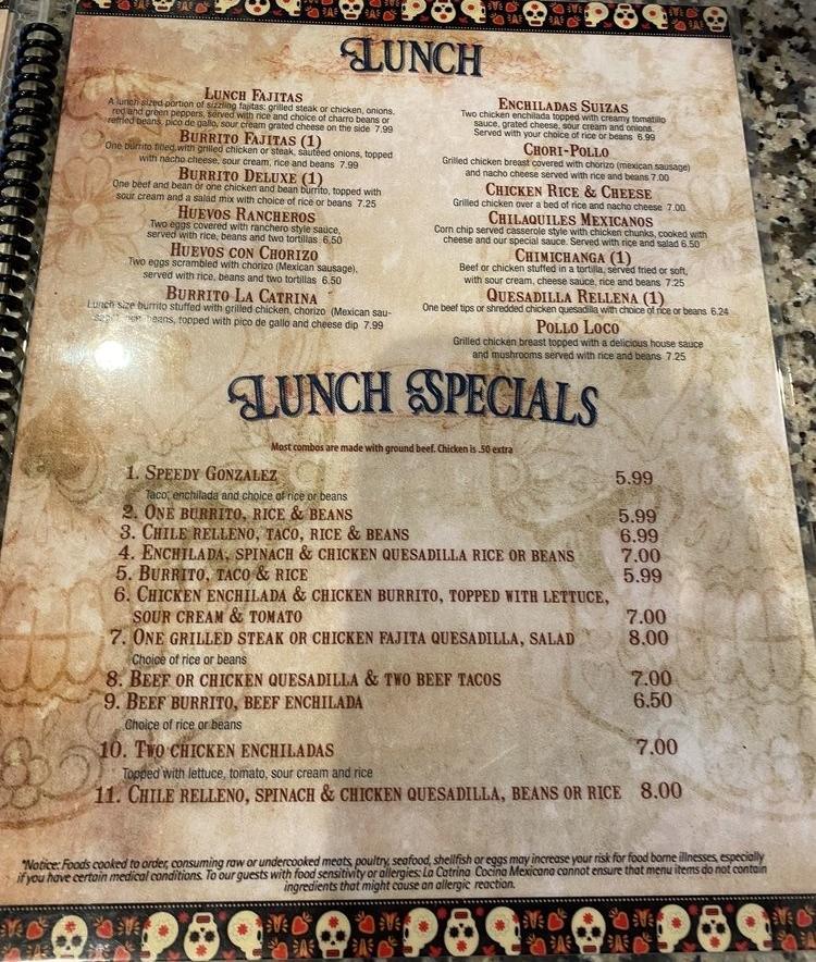 Menu for La Catrina Cocina Mexicana in Marquette, MI | Sirved