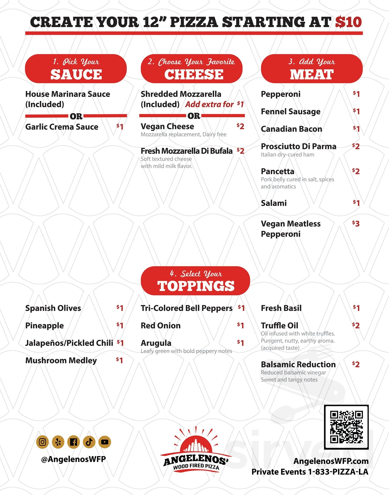 Angelenos' Wood Fired Pizza Catering menu in Los Angeles, California, USA