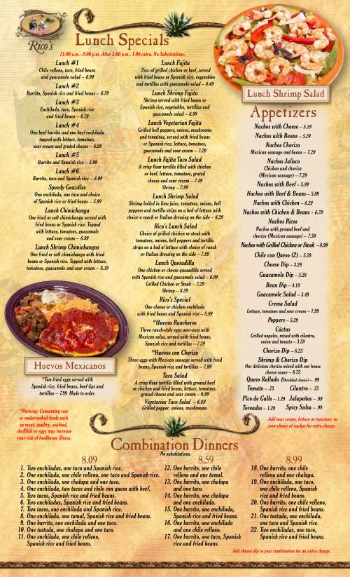 Rico's Mexican Restaurant menu in Midlothian, Virginia, USA