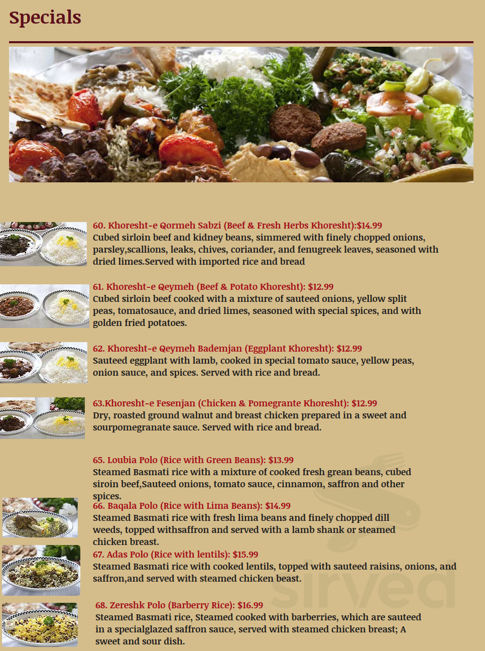 Mirage Restaurant menus in Clearwater, Florida, United States