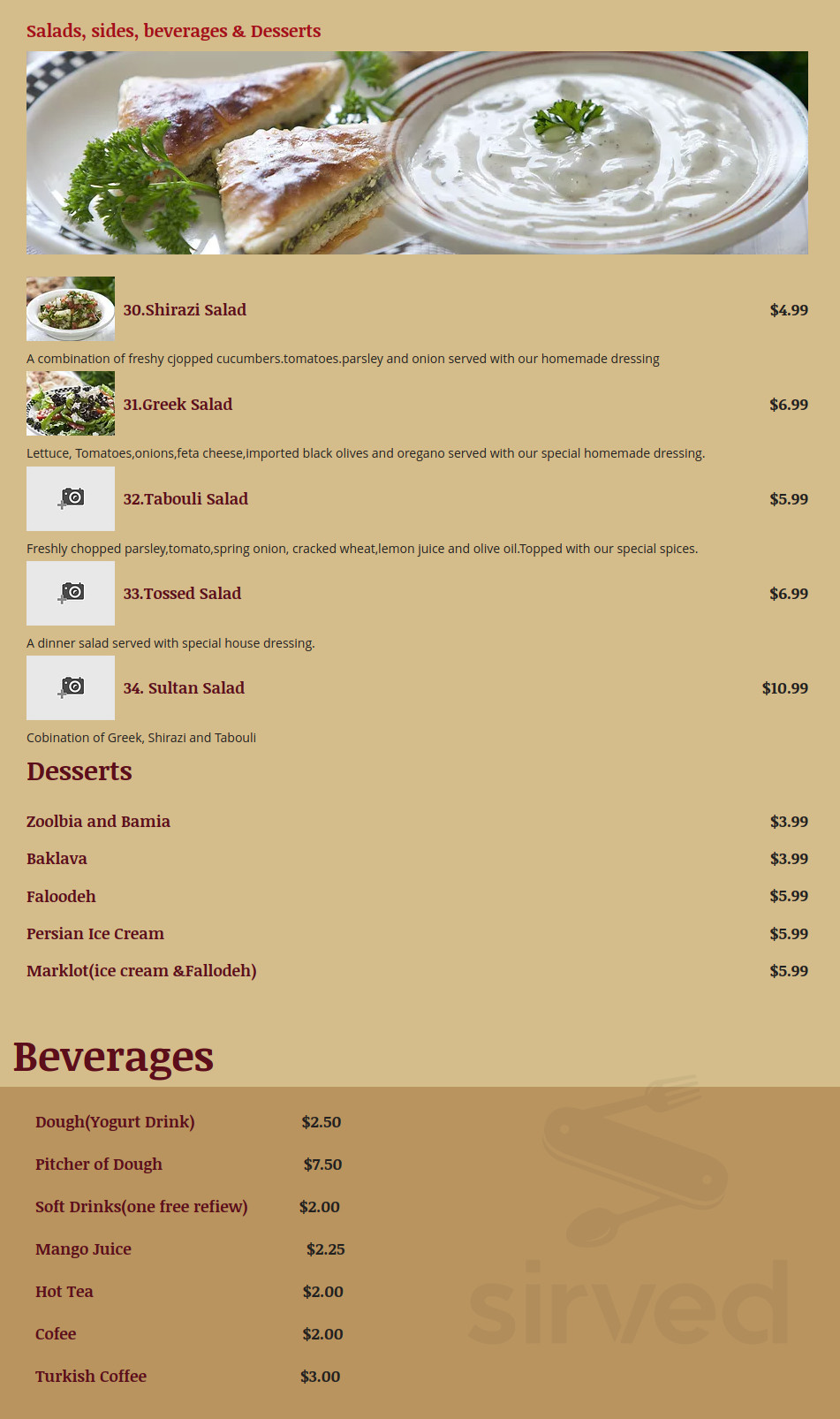Mirage Restaurant menus in Clearwater, Florida, United States