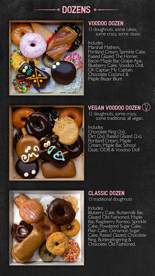 Voodoo Doughnut - Old Town menu in Portland, Oregon, USA