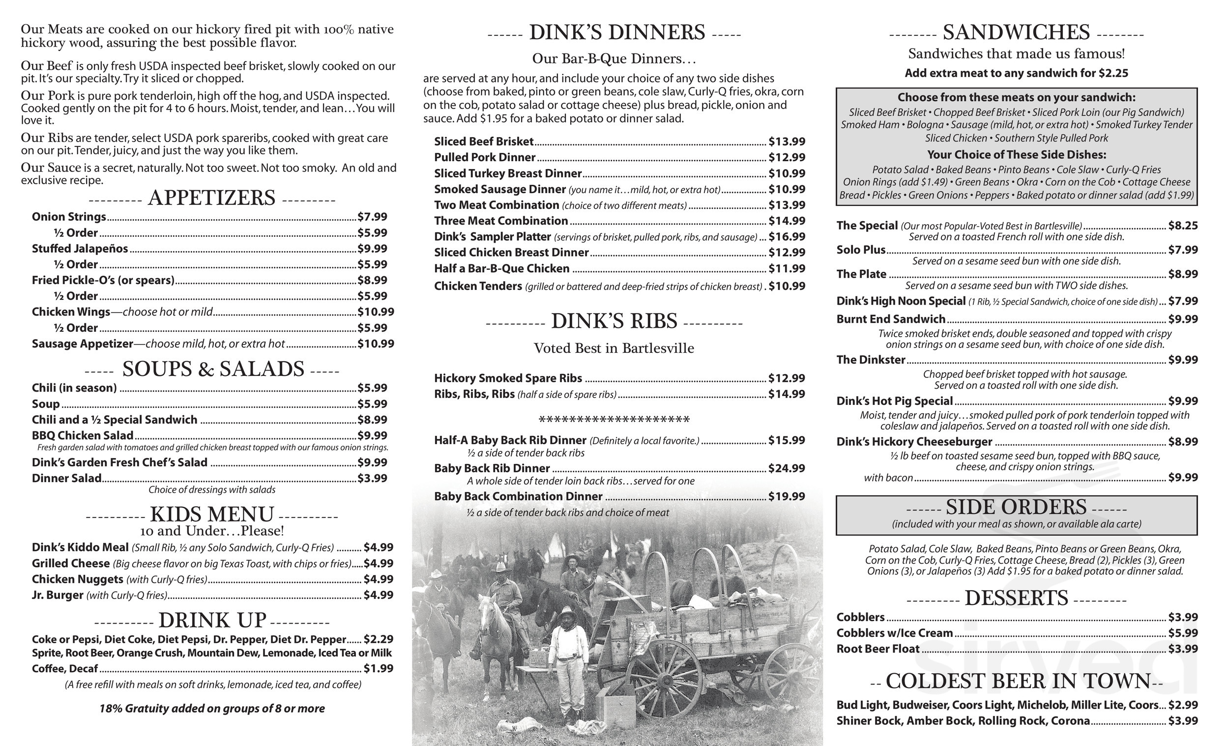 Dink's Pit Bar-B-Que menu in Bartlesville, Oklahoma, USA