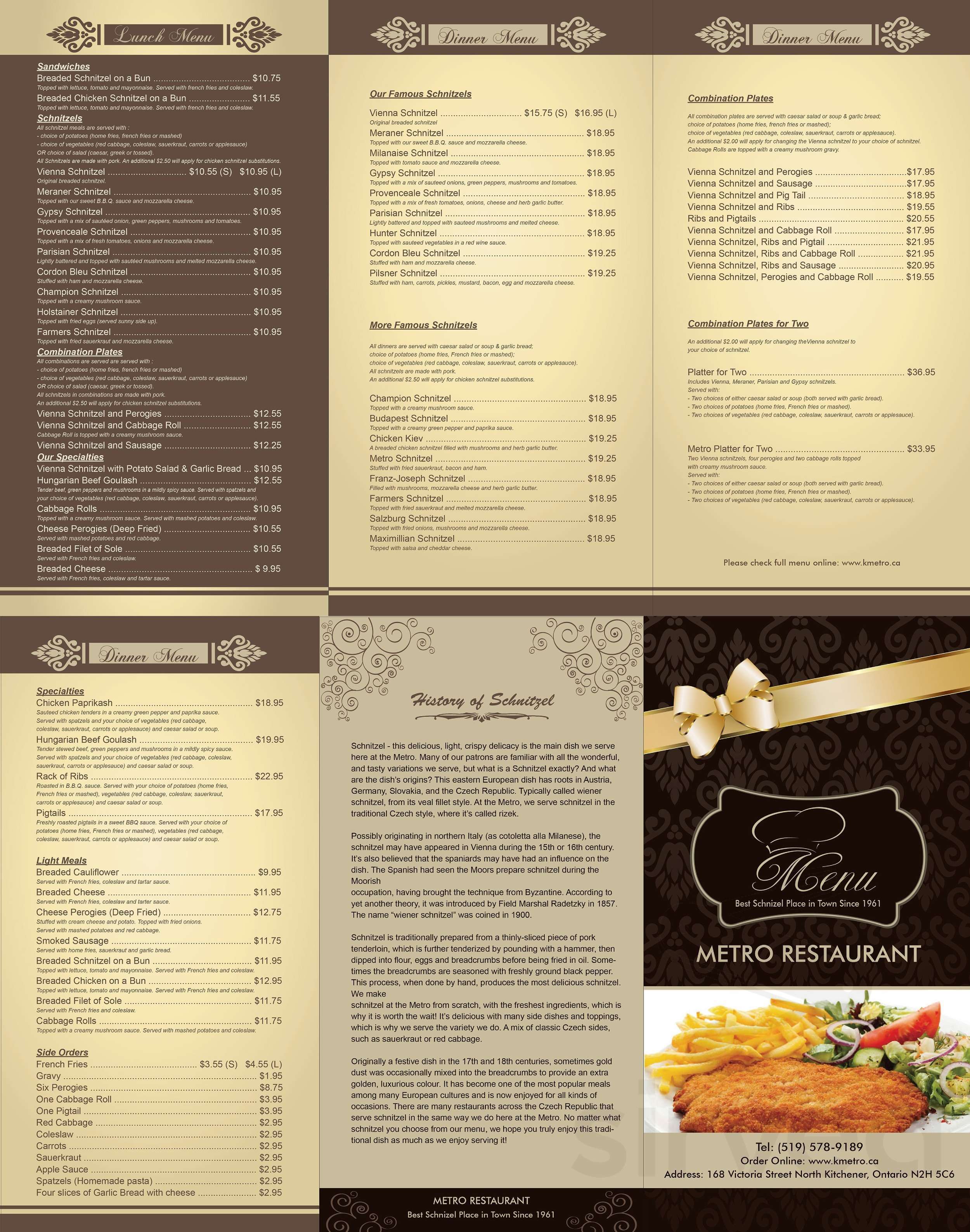 Metro Restaurant menu in Kitchener, Ontario, Canada
