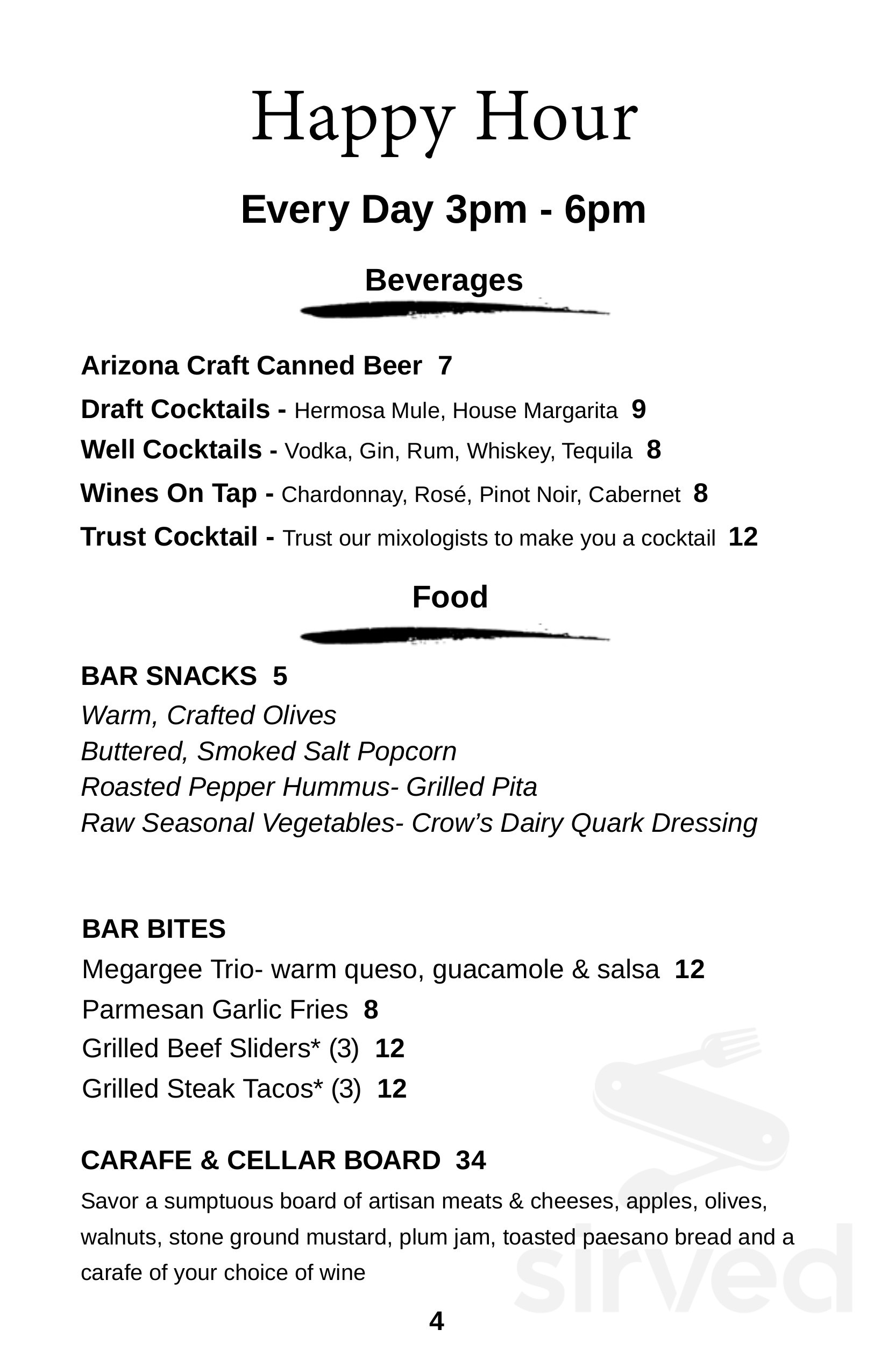 Menu for LON’s at The Hermosa Inn in Paradise Valley, AZ | Sirved