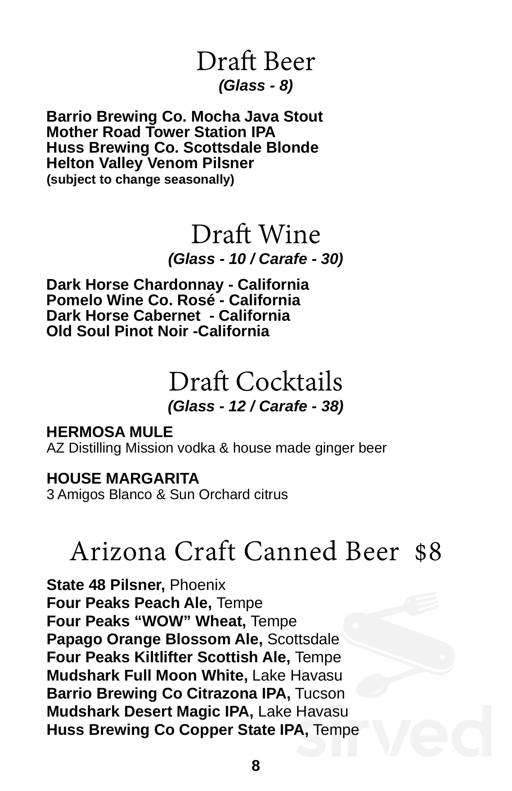 Menu for LON’s at The Hermosa Inn in Paradise Valley, AZ | Sirved