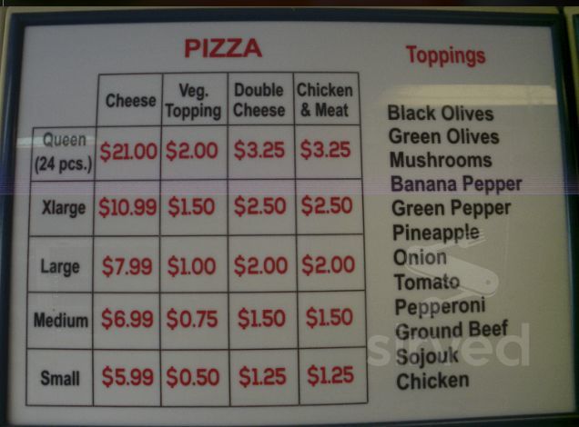 Barbar Bakery and Pizzeria menu in Windsor, Ontario, Canada